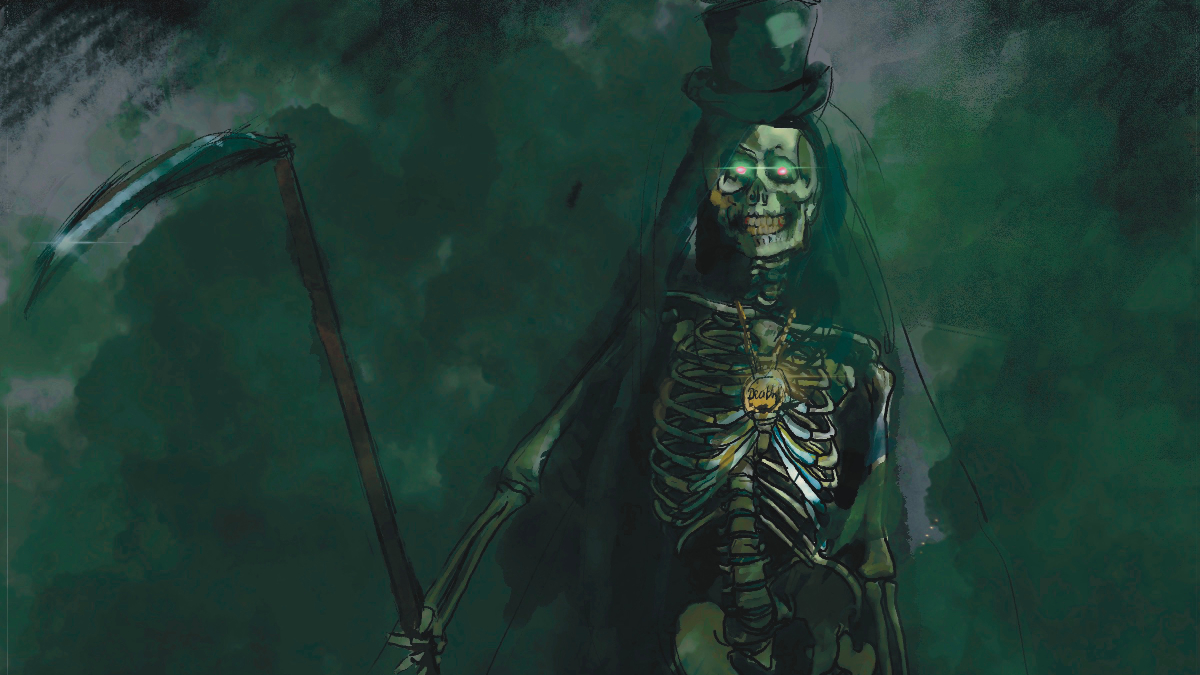 New storybook illustration:The Grim Rapper is tapping at your door ...